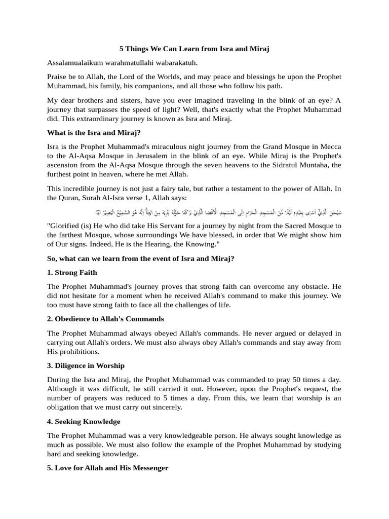 5 Things We Can Learn From The Isra and Miraj (Zahra) | PDF | Quran | Islam
