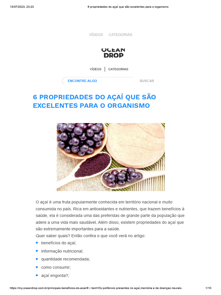 6 Propriedades Do Açaí Que São Excelentes para o Organismo | PDF ...