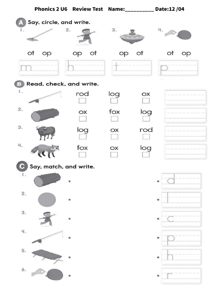 Phonics 2 U6 Review Test Name | PDF