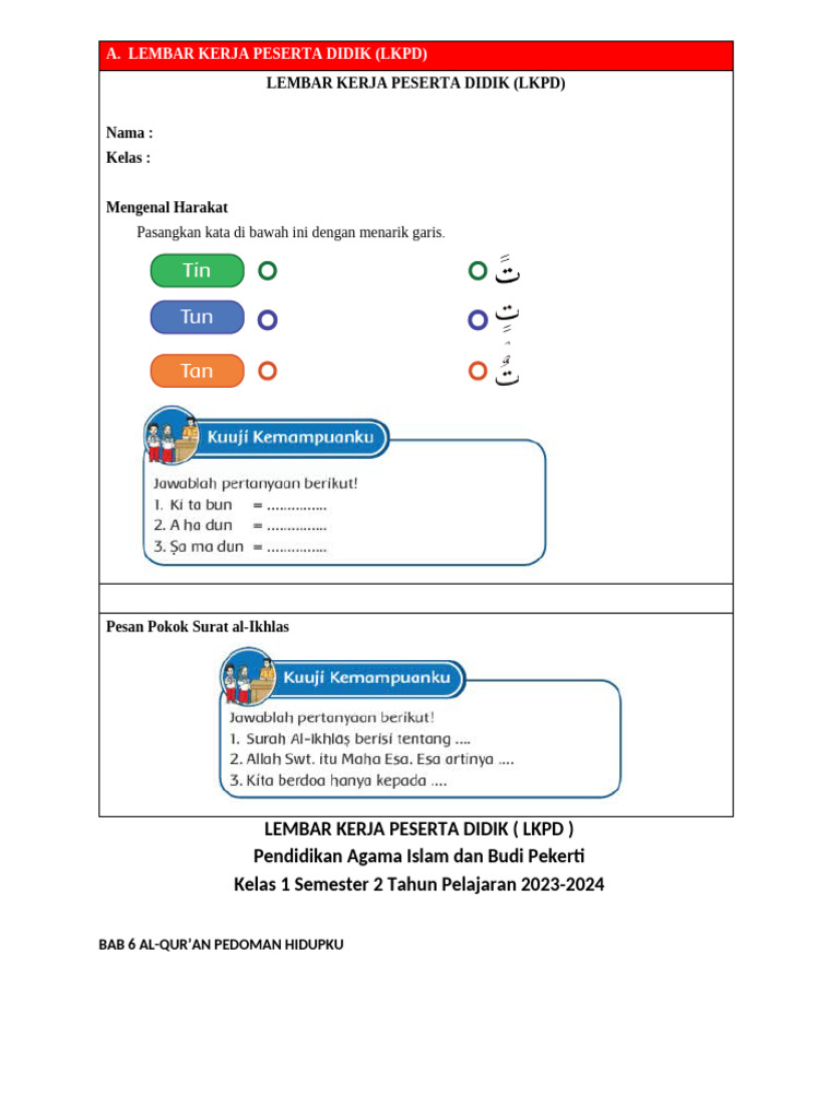 LKPD PAI Semester 2 Kelas1 | PDF