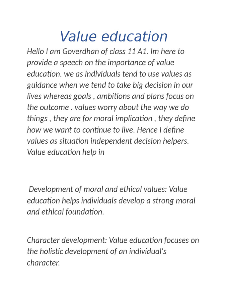 Value Education Speech | PDF