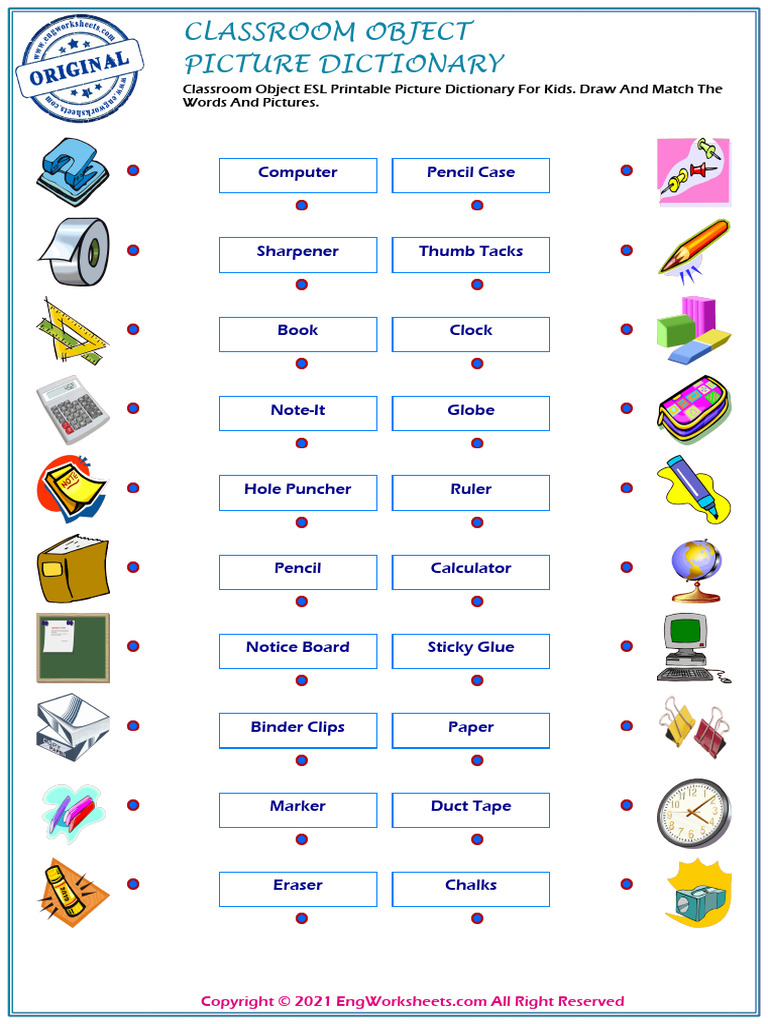 Classroom Object Esl Printable Picture Dictionary For Kids Draw and ...