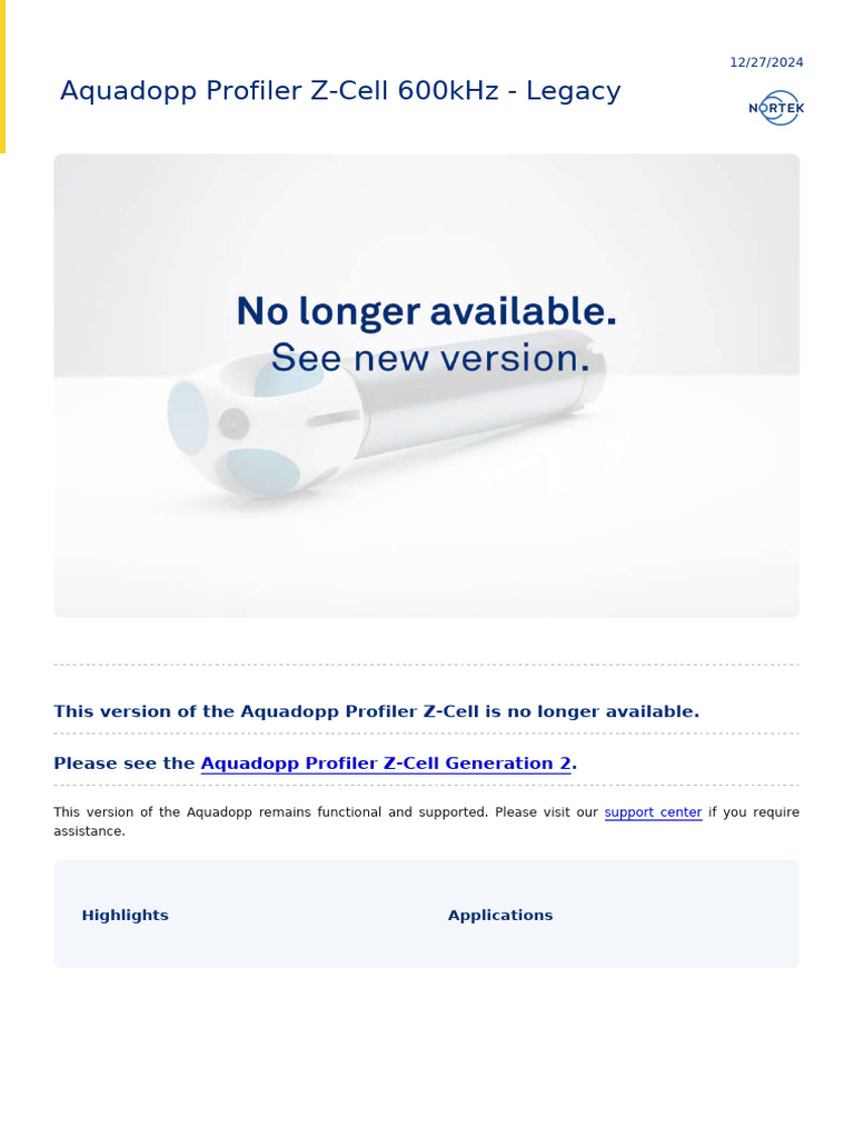 Aquadopp Profiler Z-Cell 600kHz - Legacy | PDF | Sampling (Signal ...