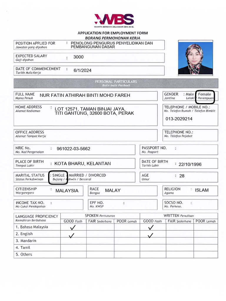 Application For Employment Form WBS | PDF
