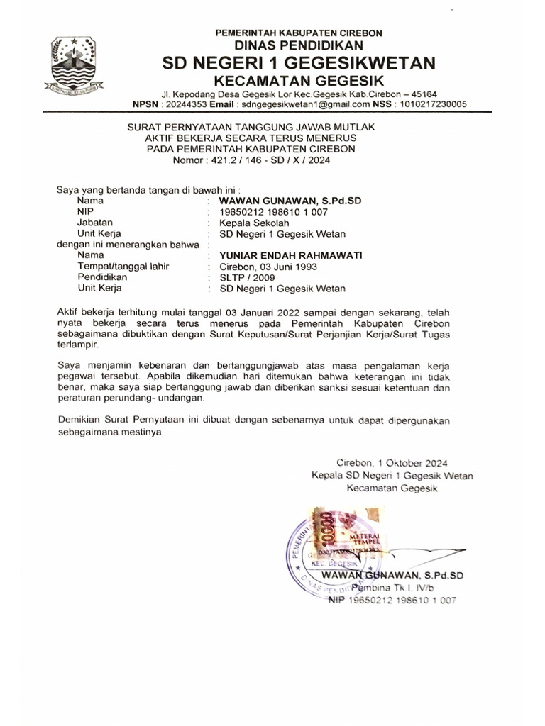 SPTJM Aktif Bekerja SLTP | PDF