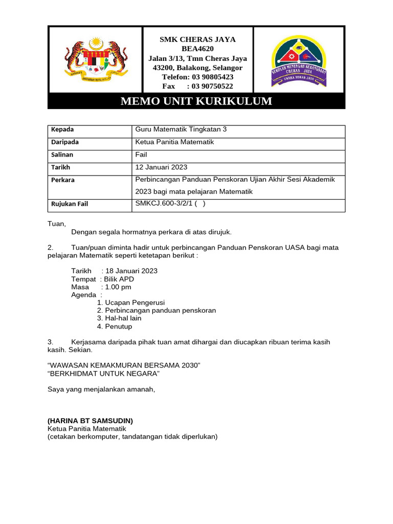 Memo MESYUARAT UASA | PDF