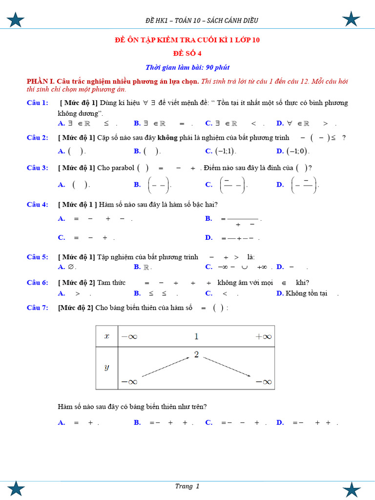 2024. Trang 1-5. Cánh Diều. Đề Số 4. to 4 [1] de Hk1 | PDF