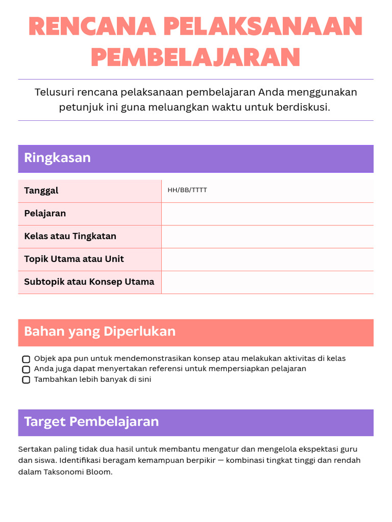 [Pdf] Contoh Template Desain Rencana Pelaksanaan Pembelajaran | PDF