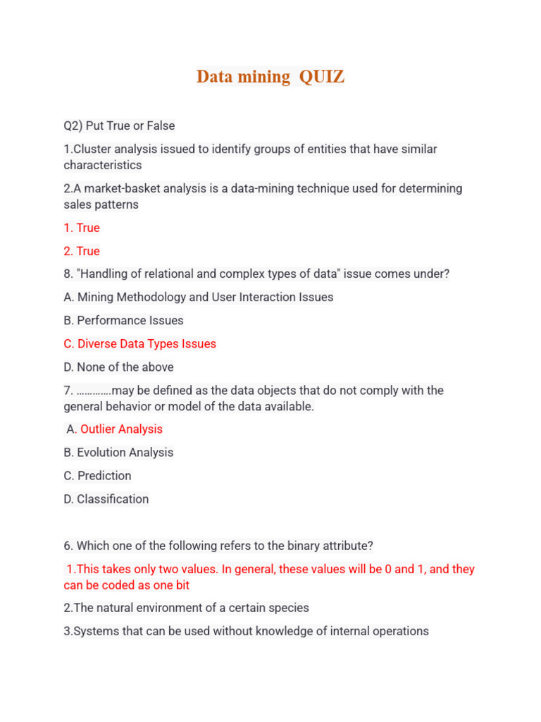 Data Mining QUIZ | PDF