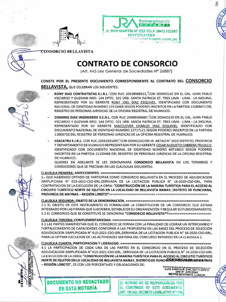 Contrato Consorcio - La Marina Turistica | PDF
