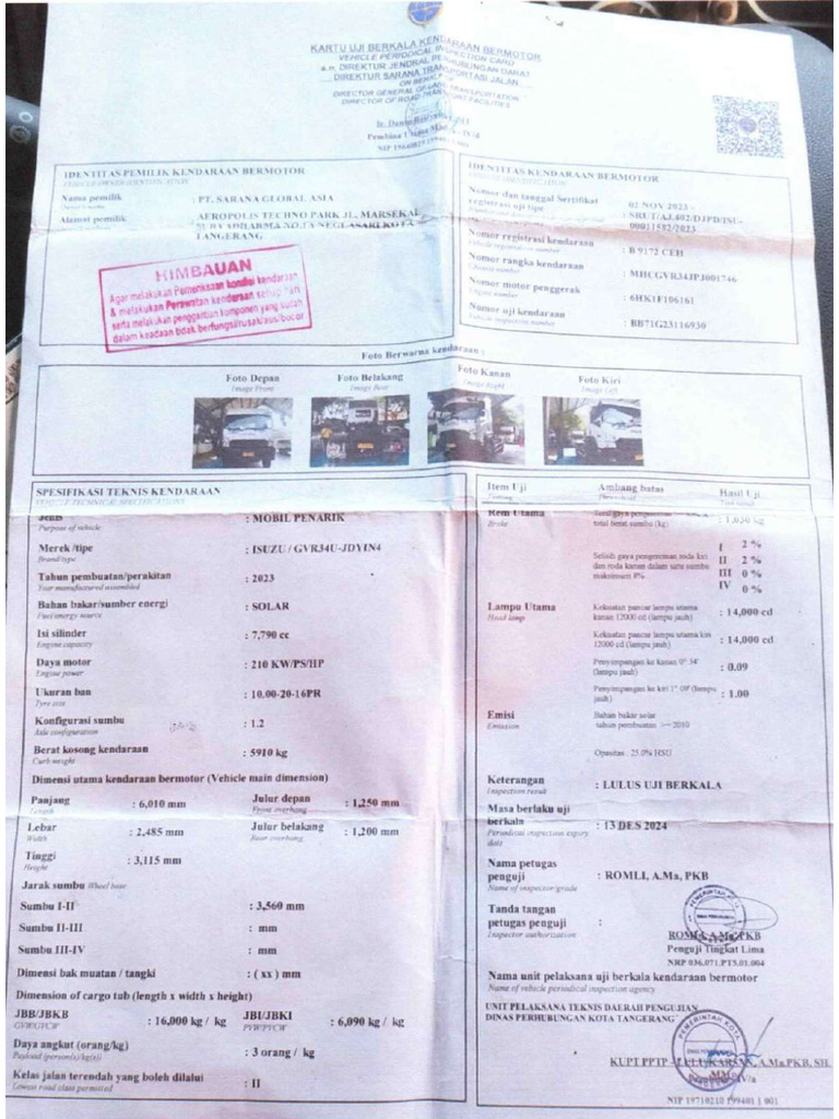 KIR & STNK Truk Jakarta | PDF