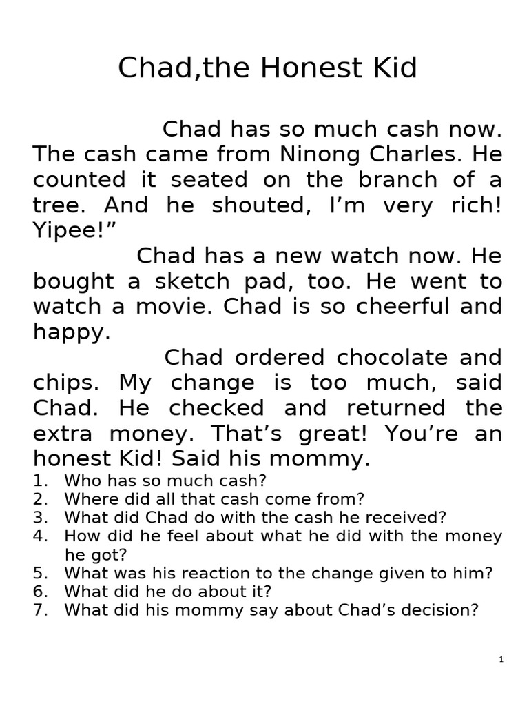 Chad The Honest Kid | PDF