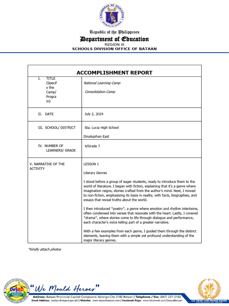 Accomplishment Report Day2 | PDF | Teachers | Narrative