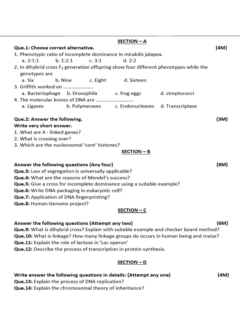 Class 12 Biology Exam Paper | PDF