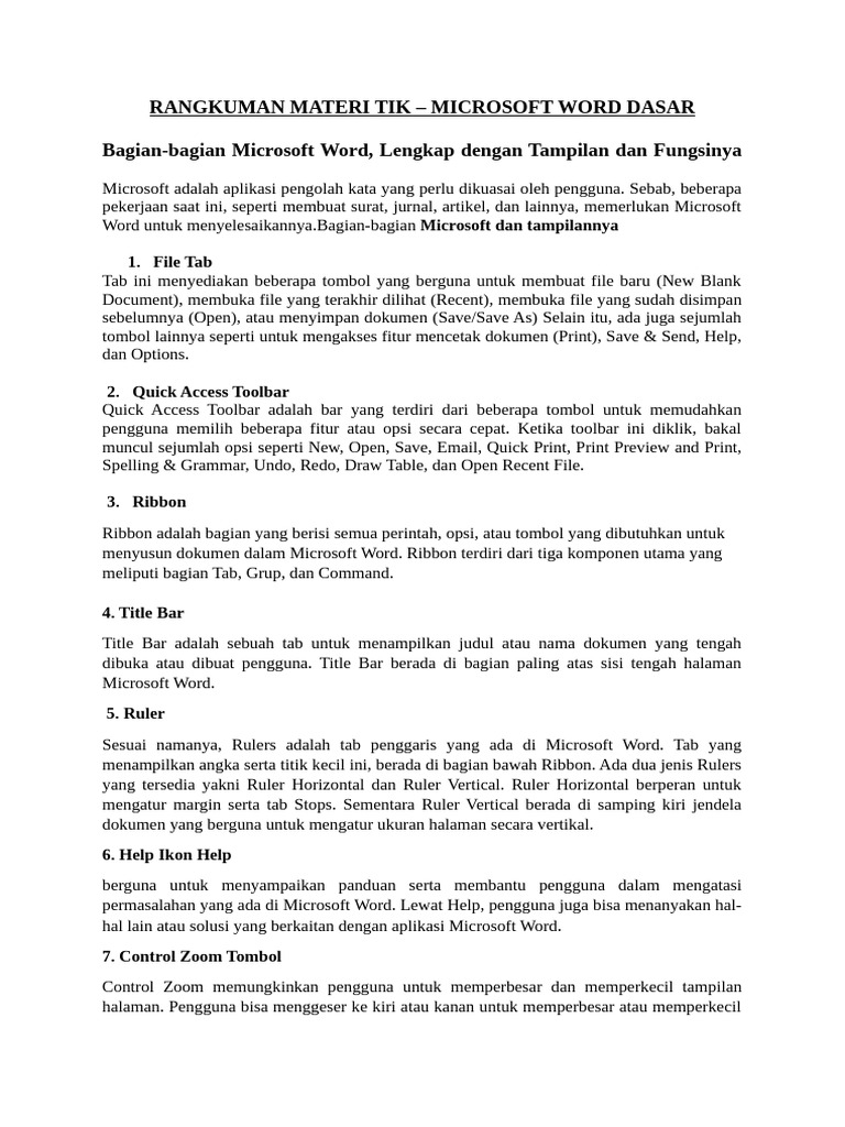 Materi MS Word KLS X SM 1 | PDF