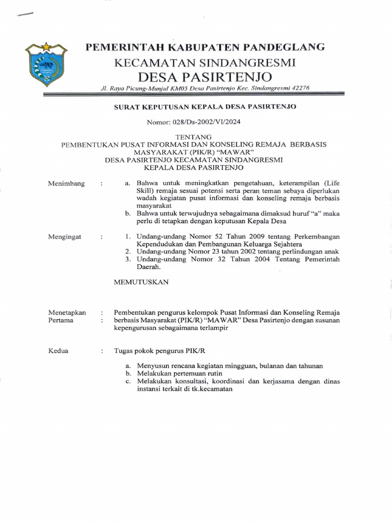 SK Pik R Pasirtenjo | PDF