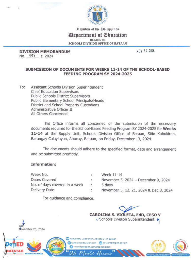 Division Memorandum No. 498 s. 2024 | PDF