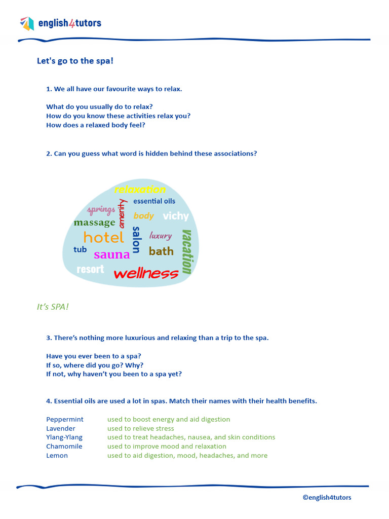 Let's Go To The Spa! - Teacher's Version | PDF | Massage