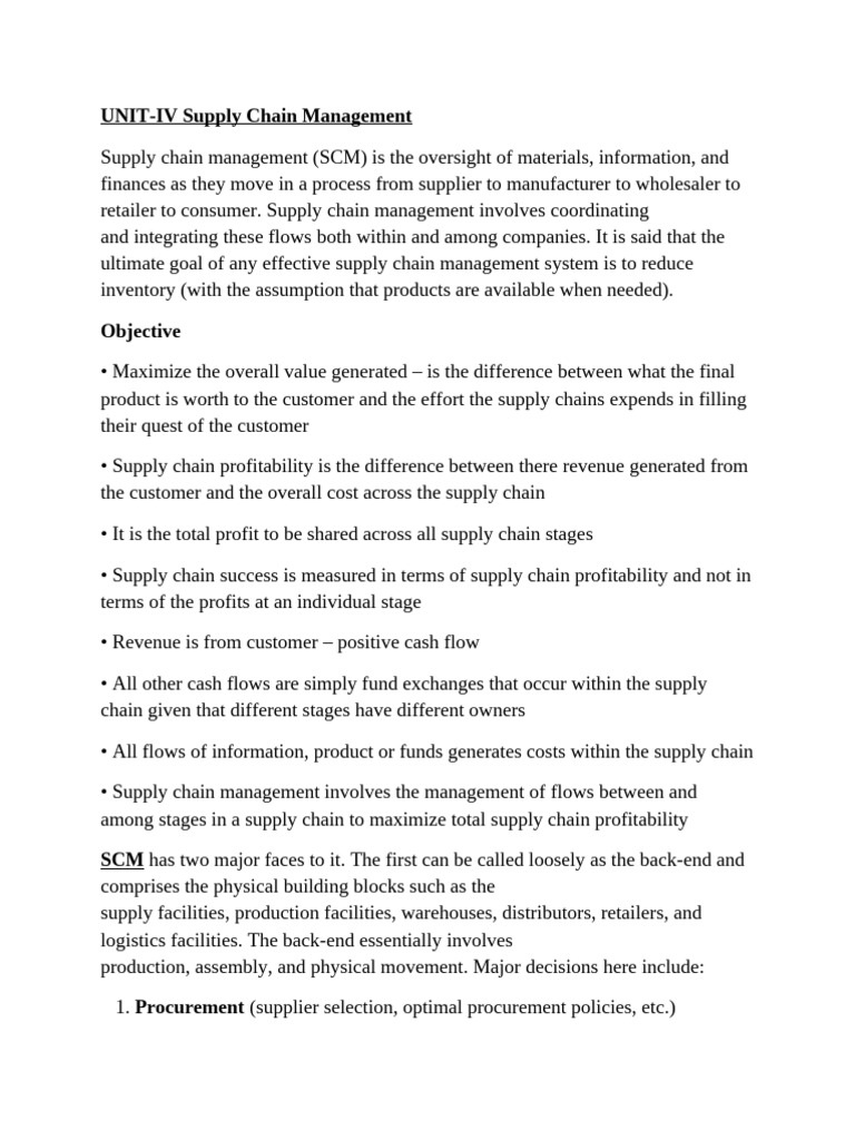 UNIT-4 Operation Management | PDF | Supply Chain | Supply Chain Management
