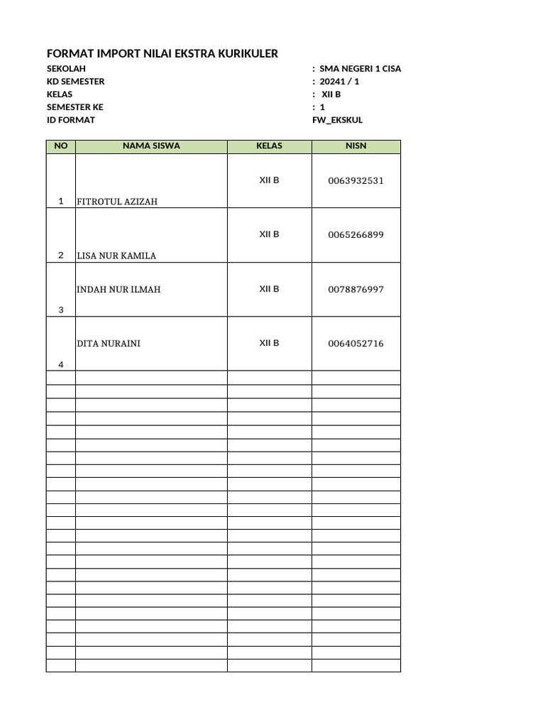 FORMAT Nilai Ekskul_IRMA | PDF