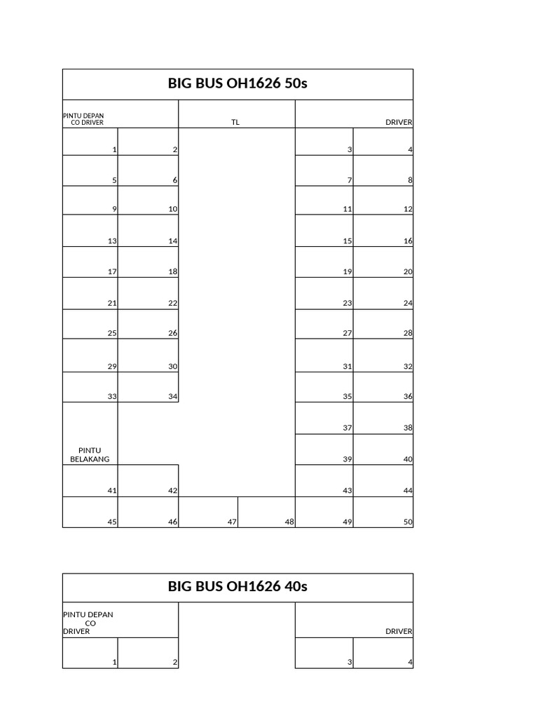 Denah BUS Seat 50, 44, 46, 40, 42 Seat | PDF