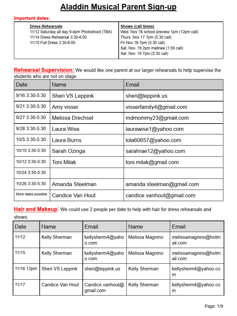 Aladdin Parent Volunteer Sign Up | PDF | Cuisine | Foods