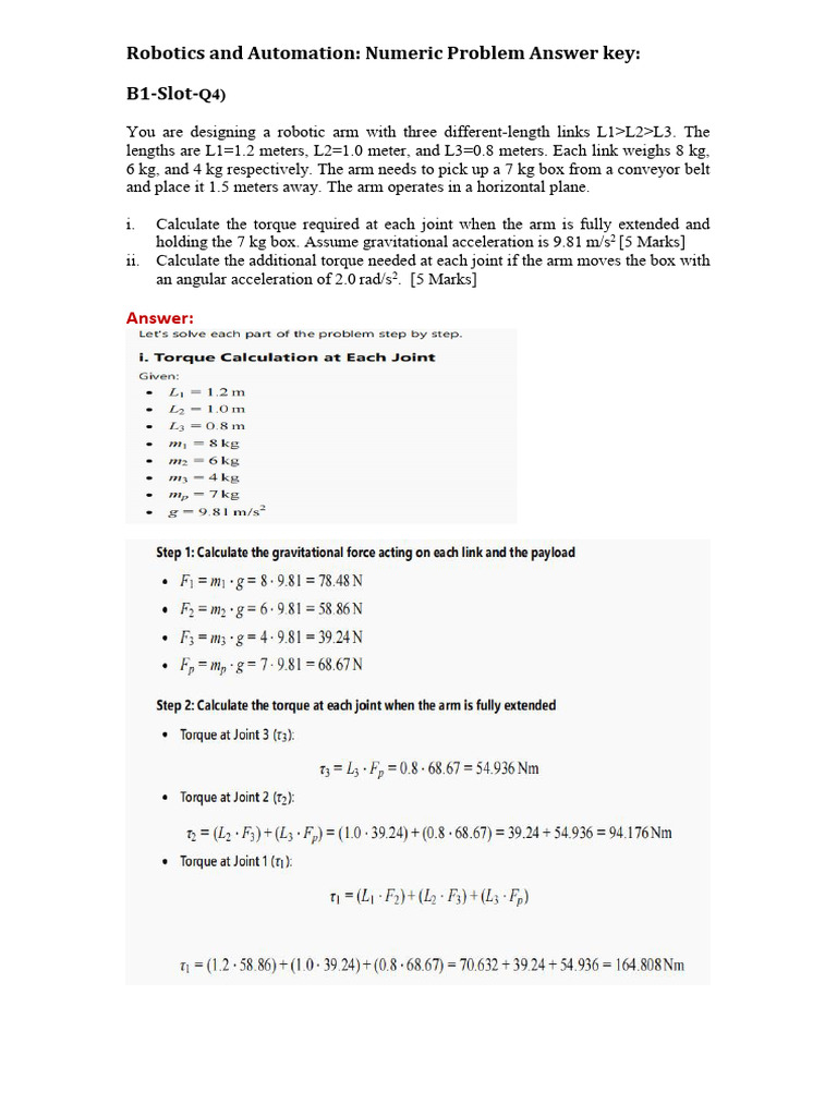 CAT-1-Answer Key-B1 and B2-Numeric Problem Only | PDF