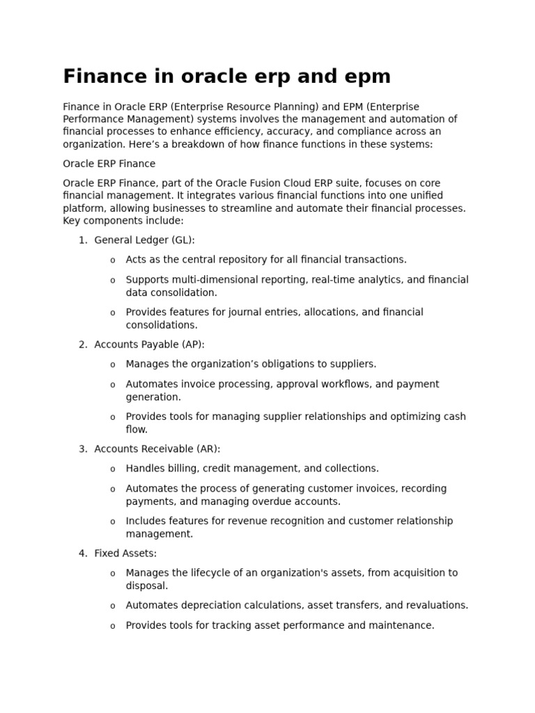 Finance in oracle erp and epm | PDF | Enterprise Resource Planning ...