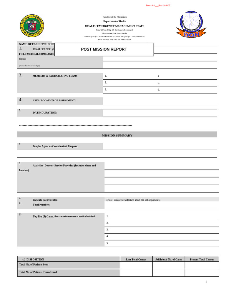 Post Mission Medical Report Template | PDF