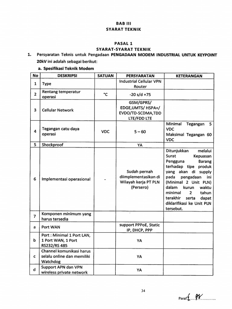 Spesifikasi Teknik Modem Industrial | PDF