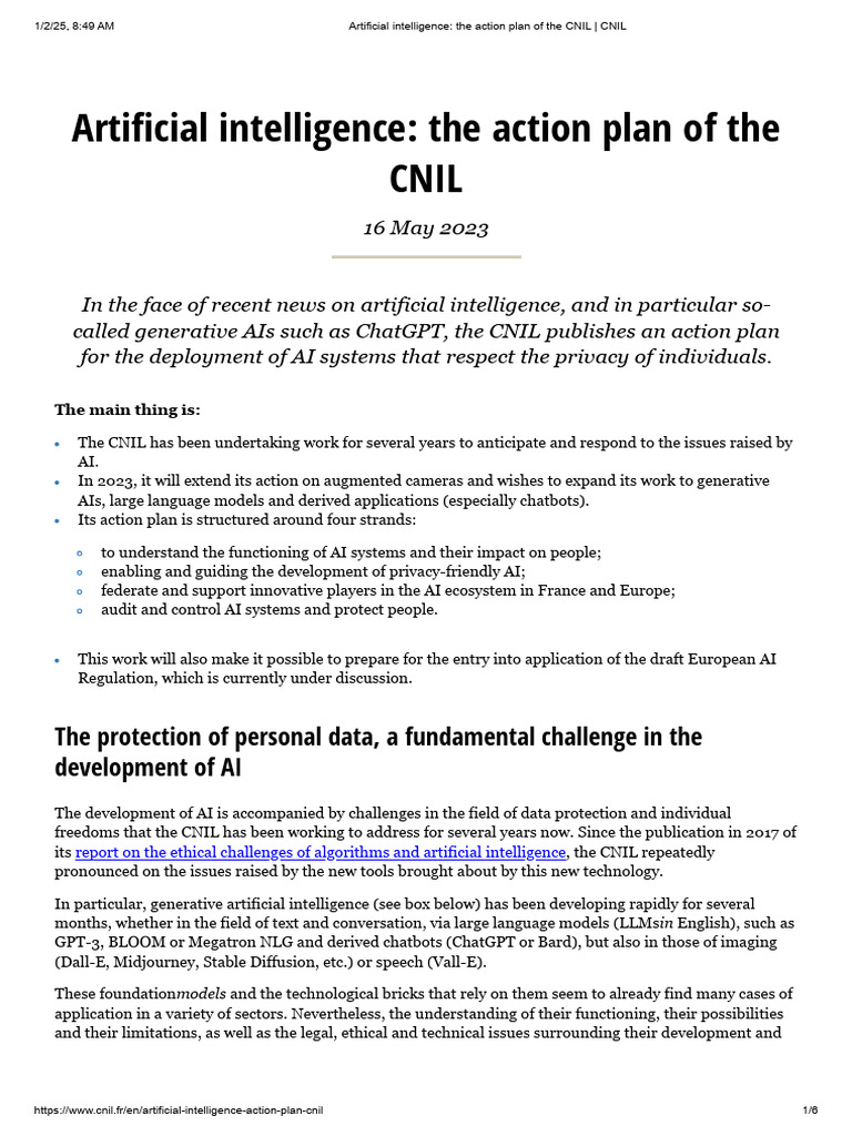 Artificial Intelligence - The Action Plan of The CNIL - CNIL | PDF | Artificial Intelligence ...