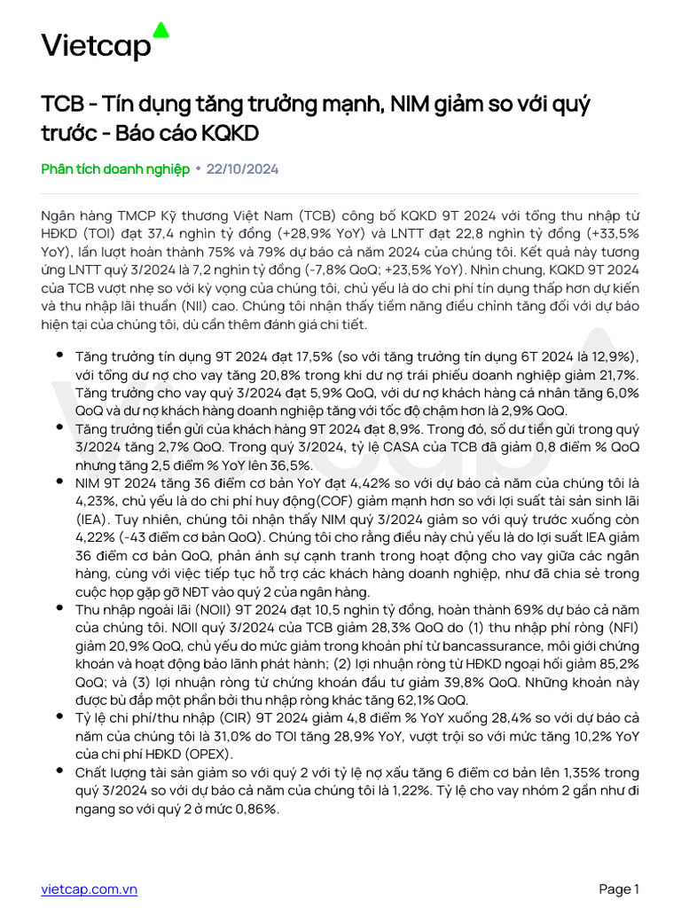 tcb-tin-dung-tang-truong-manh-nim-giam-so-voi-quy-truoc-bao-cao-kqkd | PDF