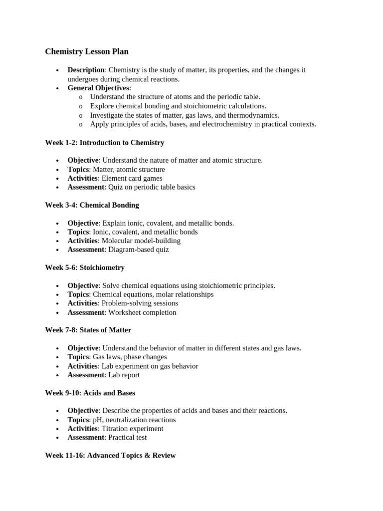 Comprehensive Chemistry Lesson Plan | PDF