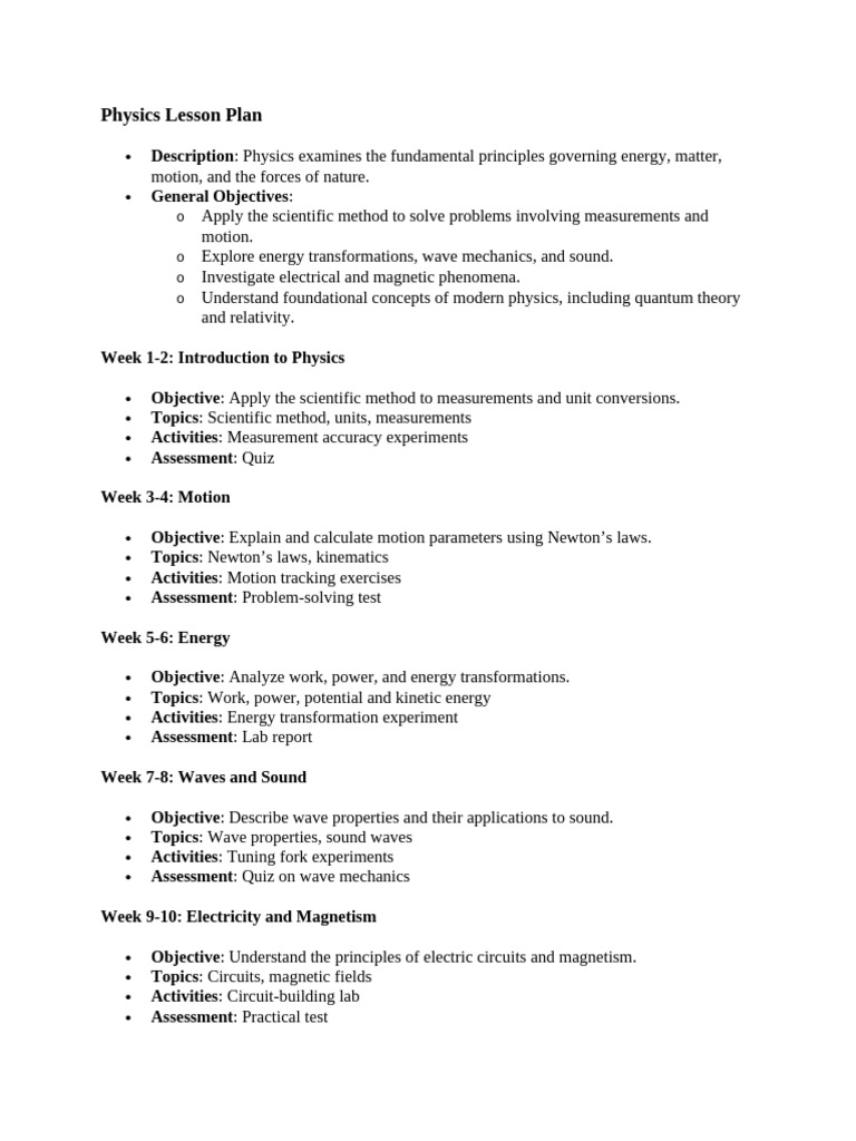 Comprehensive Physics Lesson Plan | PDF