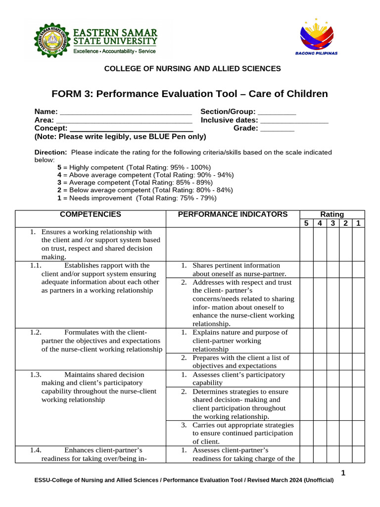 PET Form 3 Care of Children | PDF | Performance Appraisal | Medical ...
