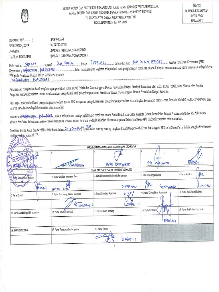 4.D.HASIL KECAMATAN DPR PROV | PDF