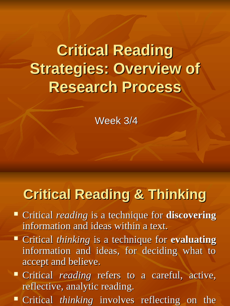 Critical Reading in Research | PDF | Methodology | Cognition