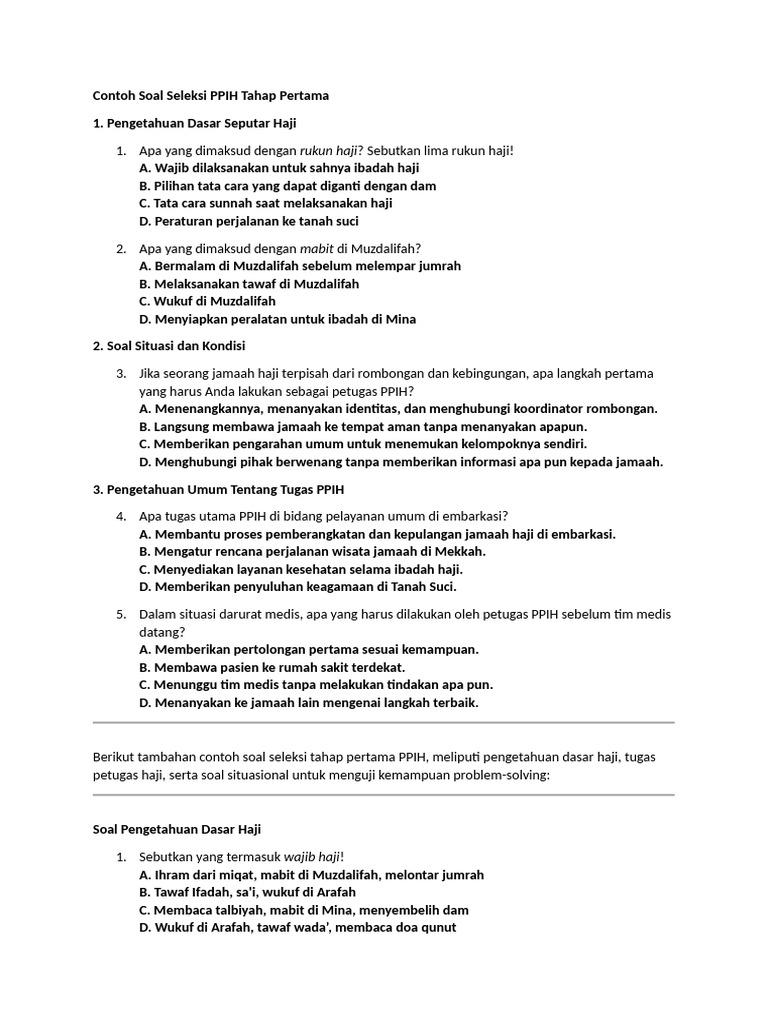 Contoh Soal Seleksi PPIH Tahap Pertama-Lengkap | PDF