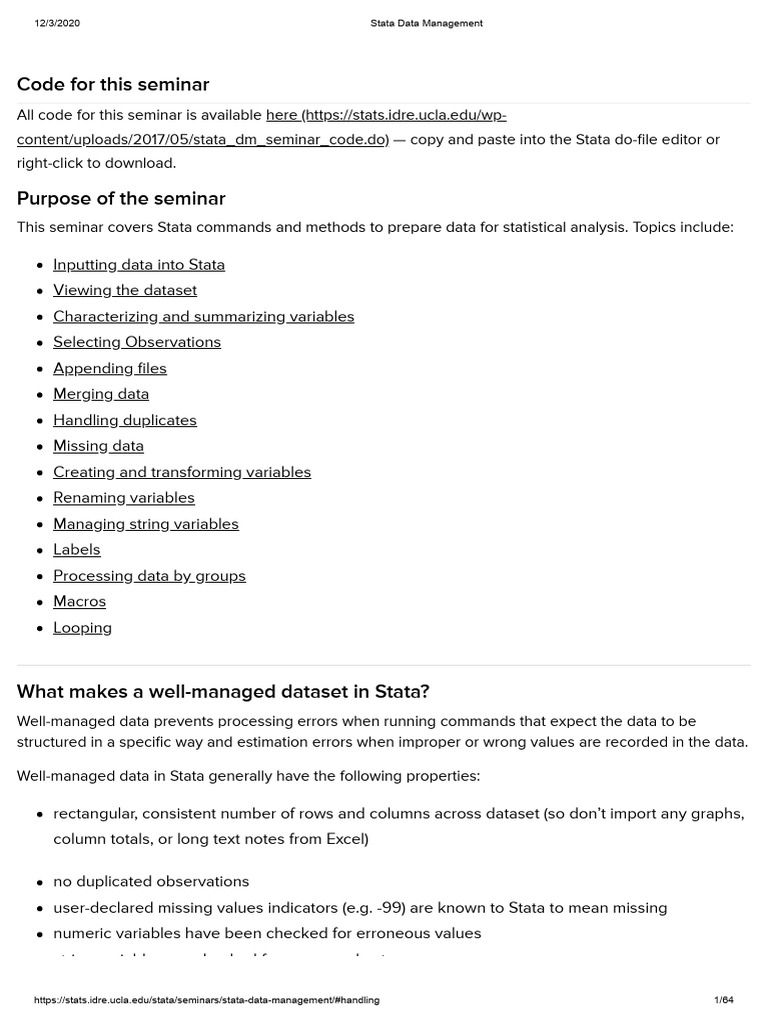 (Data & Variable Management) Stata Data Management | PDF | Microsoft Excel | Variable (Computer ...