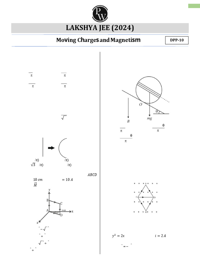 Moving Charges and Magnetism DPP 10 | PDF | Magnetic Field | Electromagnetism