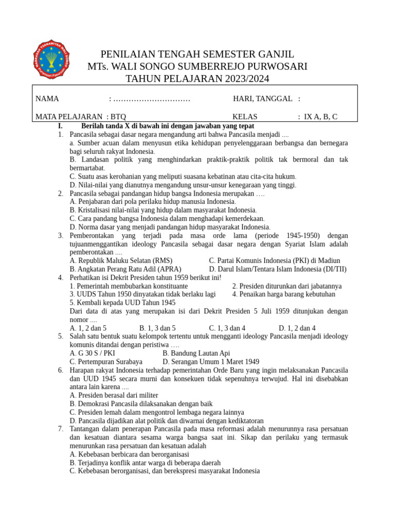 Soal PKN Kelas 9 | PDF