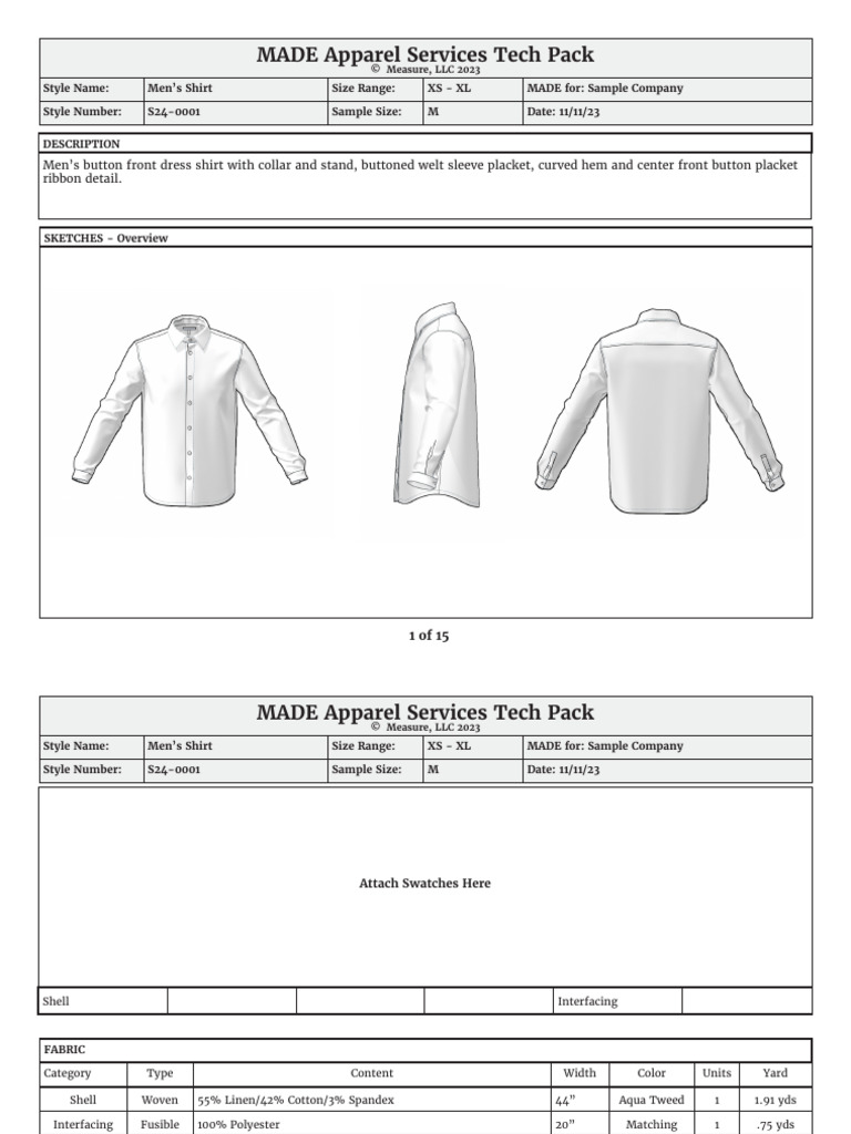 Sample+Tech+Pack | PDF | Shirt | Seam (Sewing)