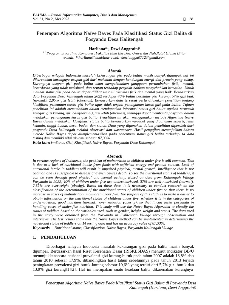 Penerapan Algoritma Naive Bayes Pada Klasifikasi S | PDF