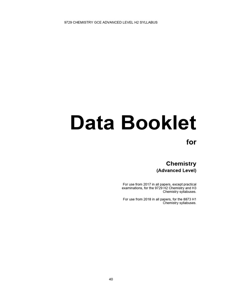 H2 Chemistry A Levels Data Booklet | PDF | Amine | Ester