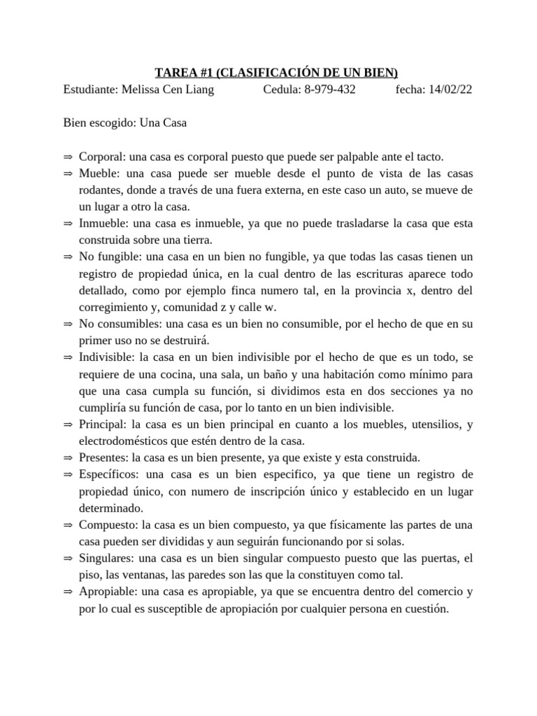 TAREA #1 Clasificacion de Un Bien (Melissa Cen) | PDF