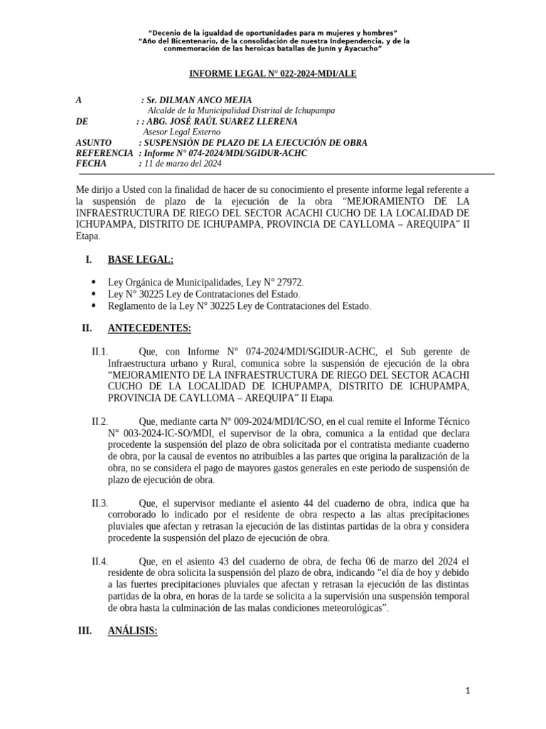 Informe 022-24 - Suspension de Plazo | PDF