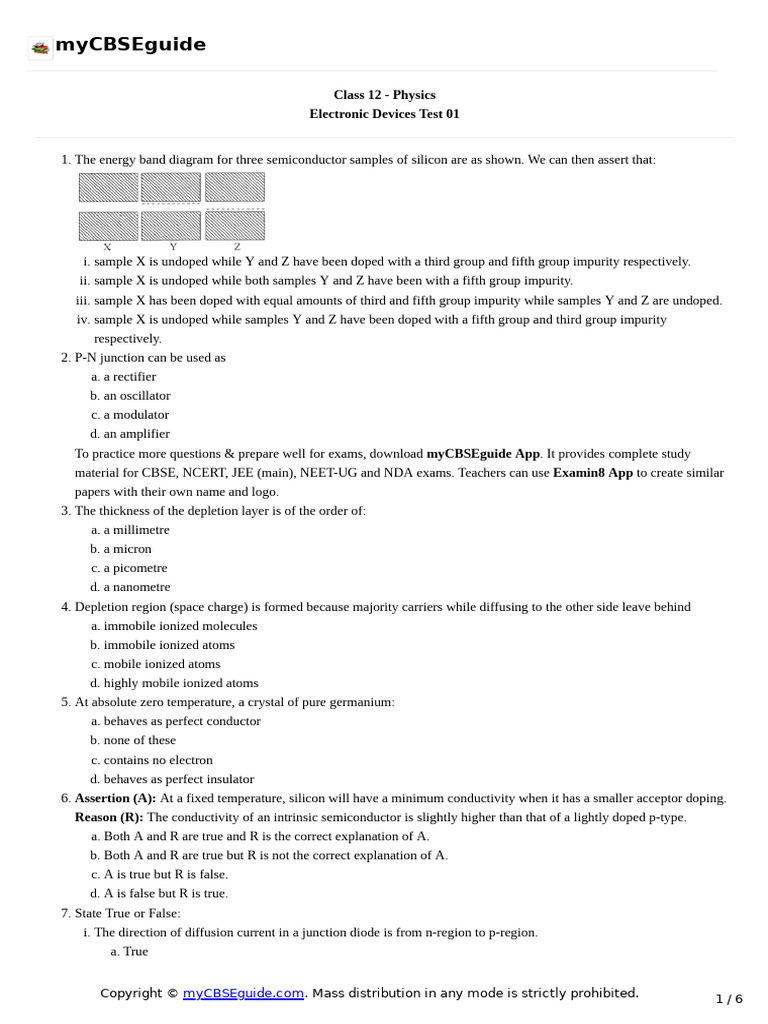 12 Physics Electronicdevices tp01 | PDF | P–N Junction | Doping (Semiconductor)
