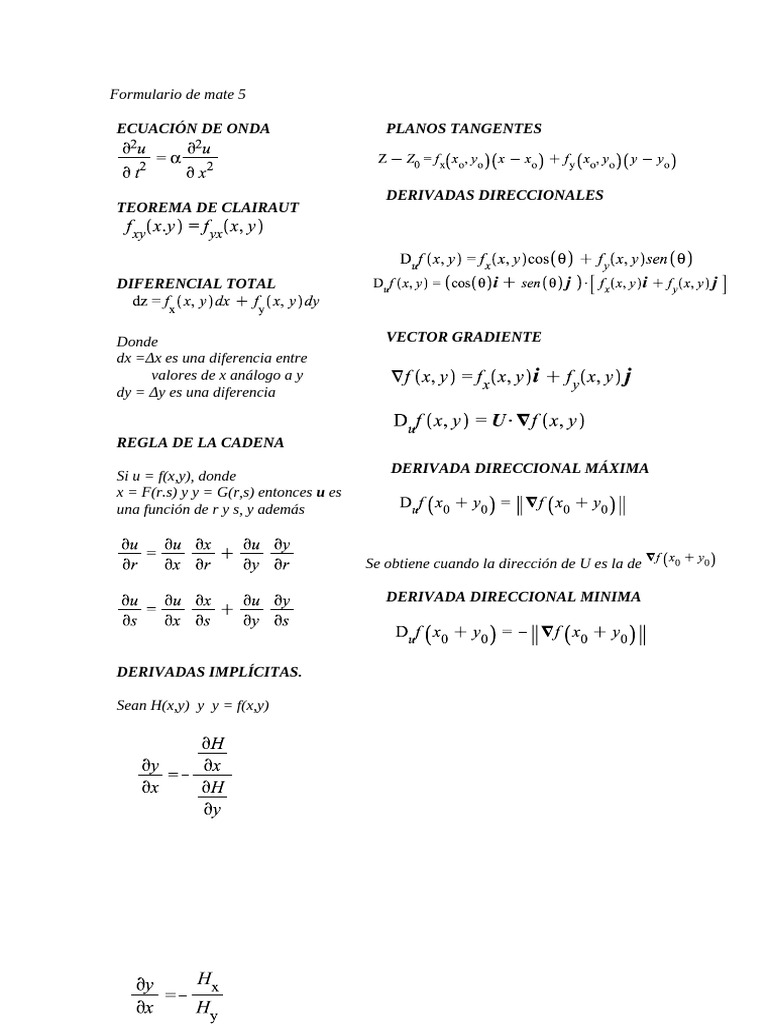 Formulario de Mate 5 | PDF