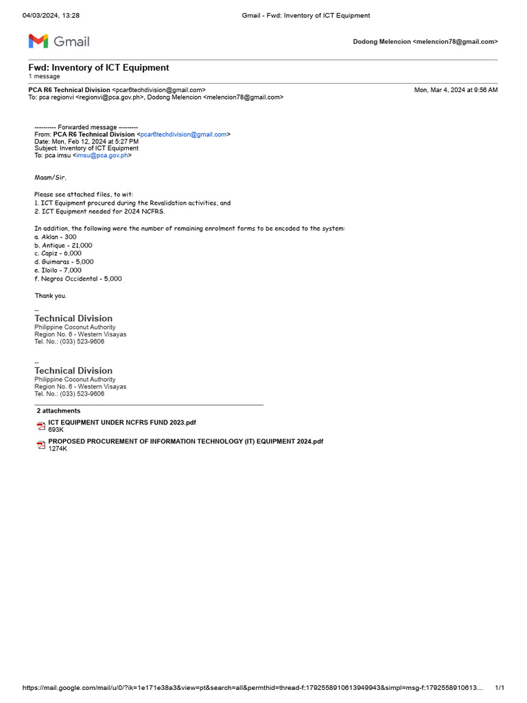 Gmail - FWD - Inventory of ICT Equipment | PDF