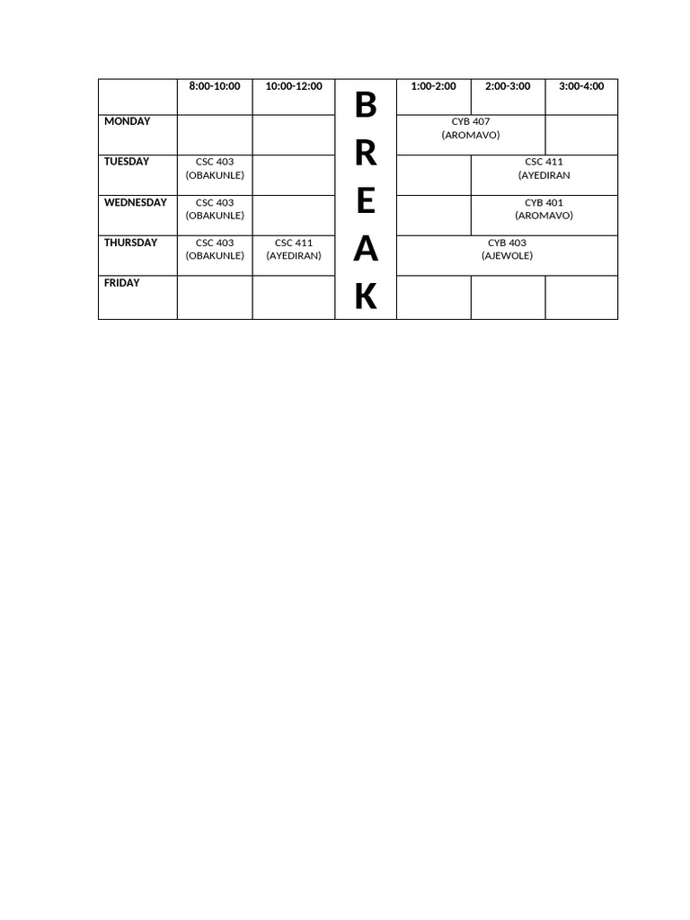 Timetable | PDF
